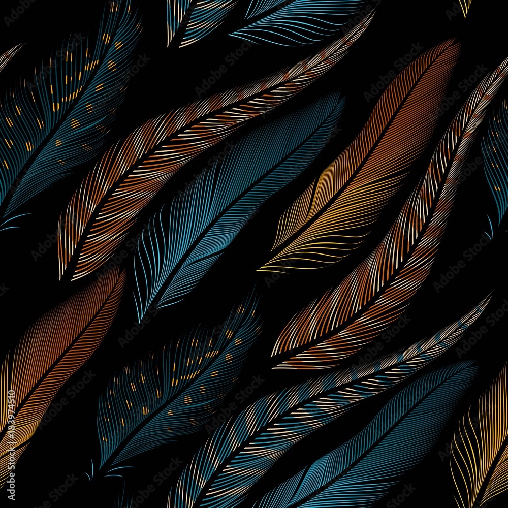 Decorative feathers seamless Stock Vector | Adobe Stock