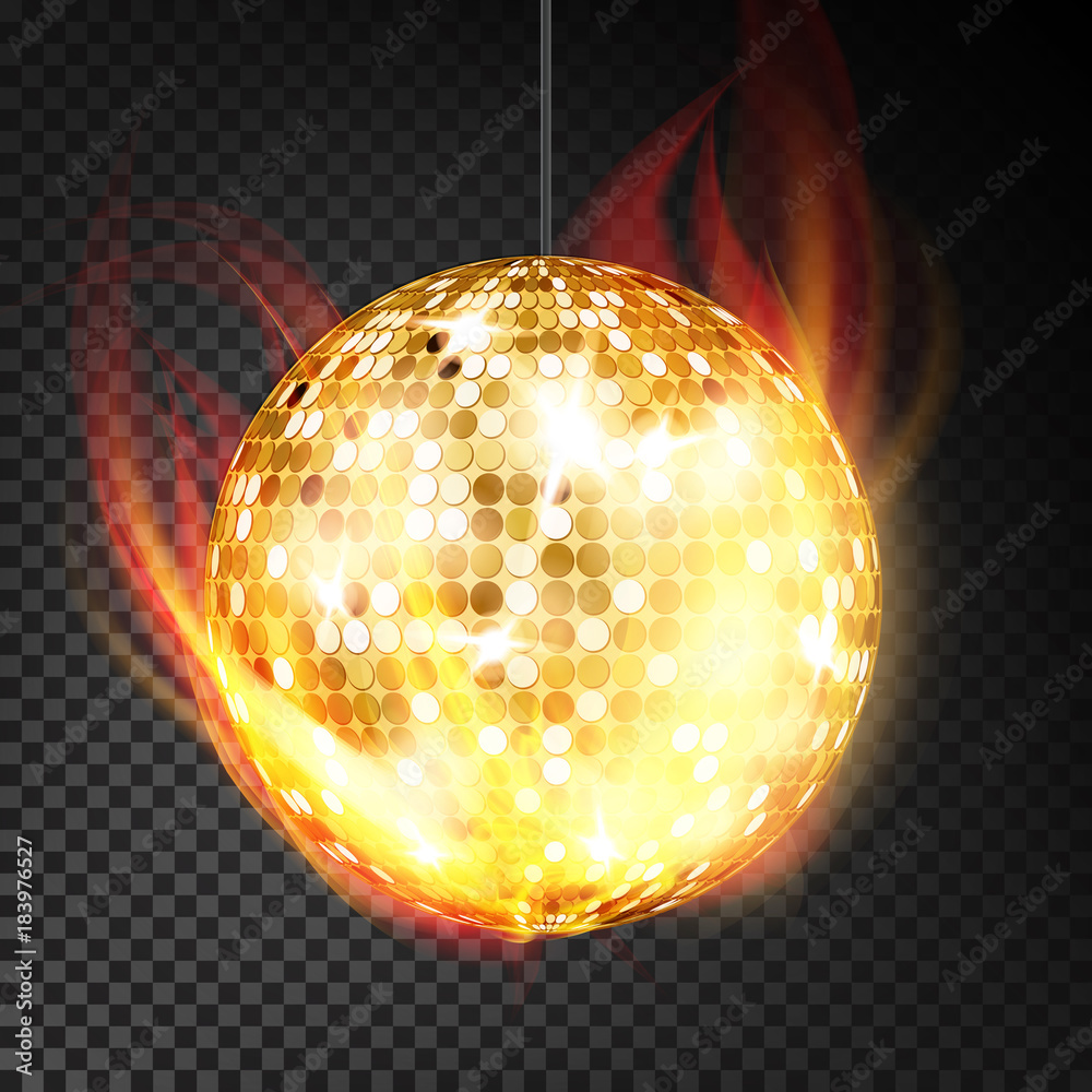 Gold Disco Ball Vector Realistic. Yellow Dance Night Club Ball In ...