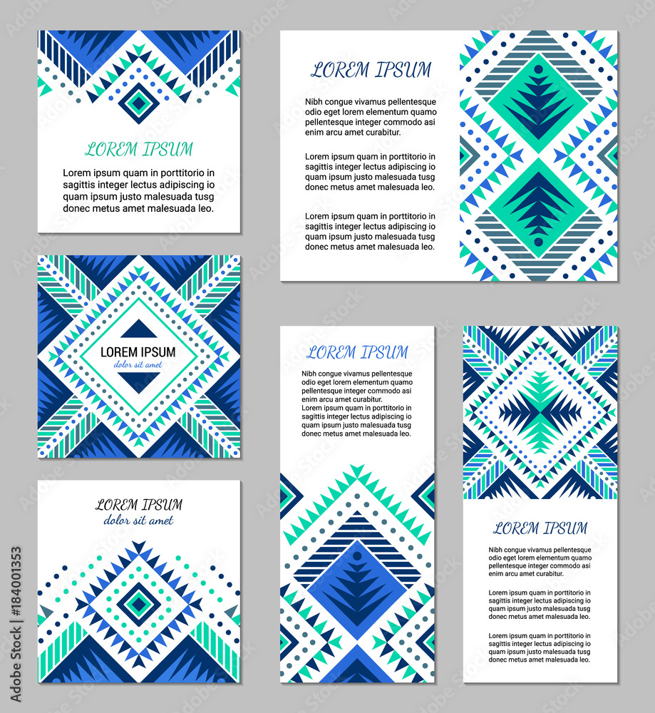 Aztec style colorful flyer set. American indian pattern design ...