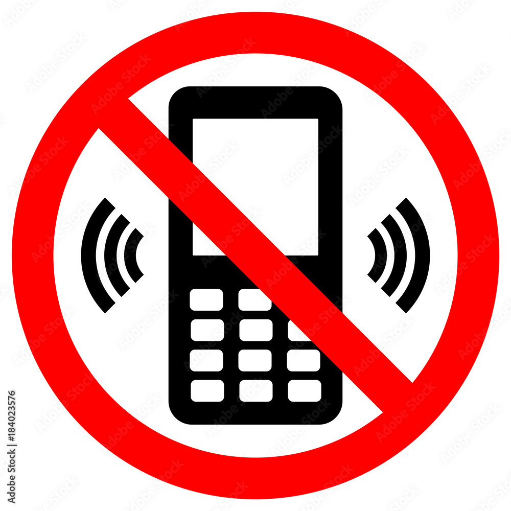NO CELL PHONES sign. Button mobile phone icon in red crossed out circle ...