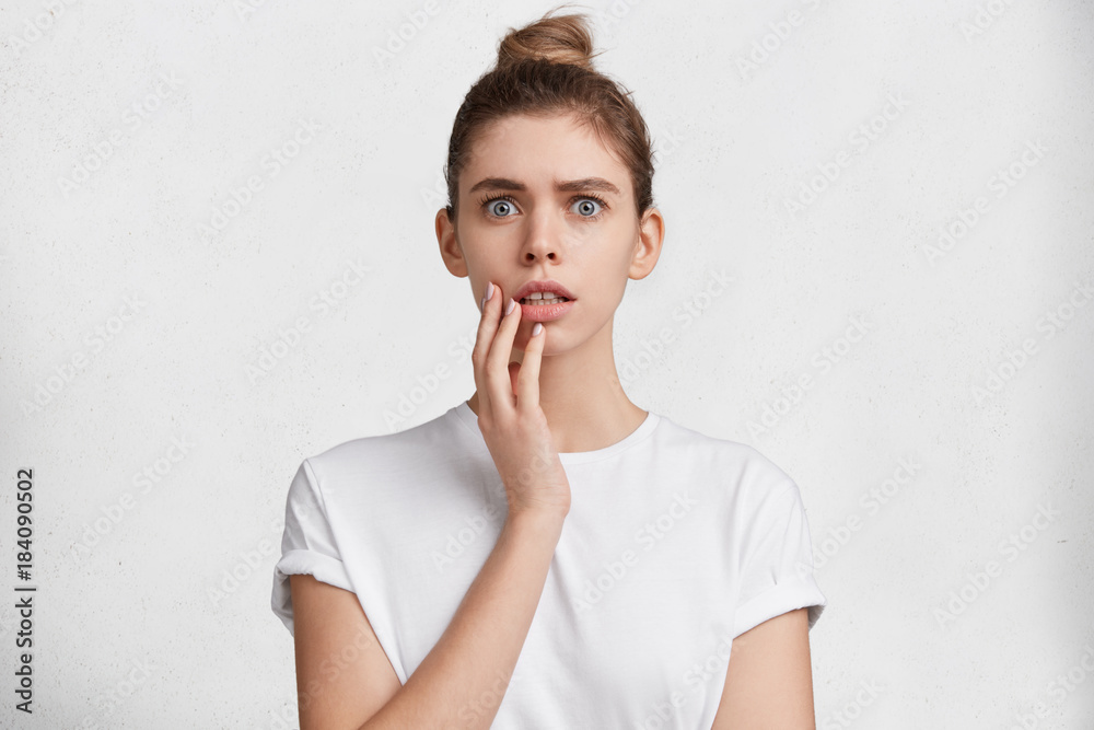 What cad! Lovely shocked female being in stupor as hears bad words from ...