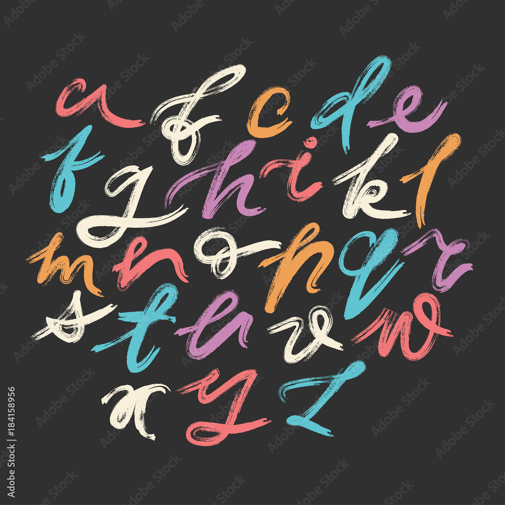 Vector set of colorful lowercase handwritten expressive letters with ...