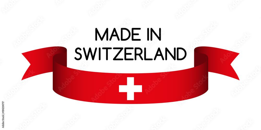 Colored ribbon with the Swiss colors, Made in Switzerland symbol, Swiss ...