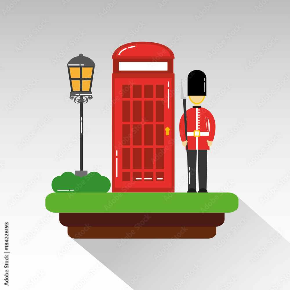 cartoon soldier of guard royal in traditional uniform cabin telephone ...