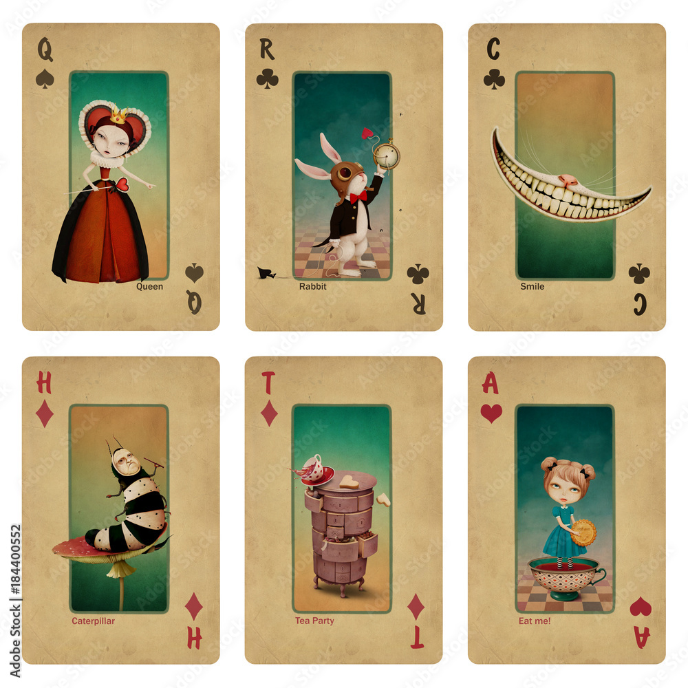 Fairytale fantasy collection playing cards Wonderland characters. Stock ...