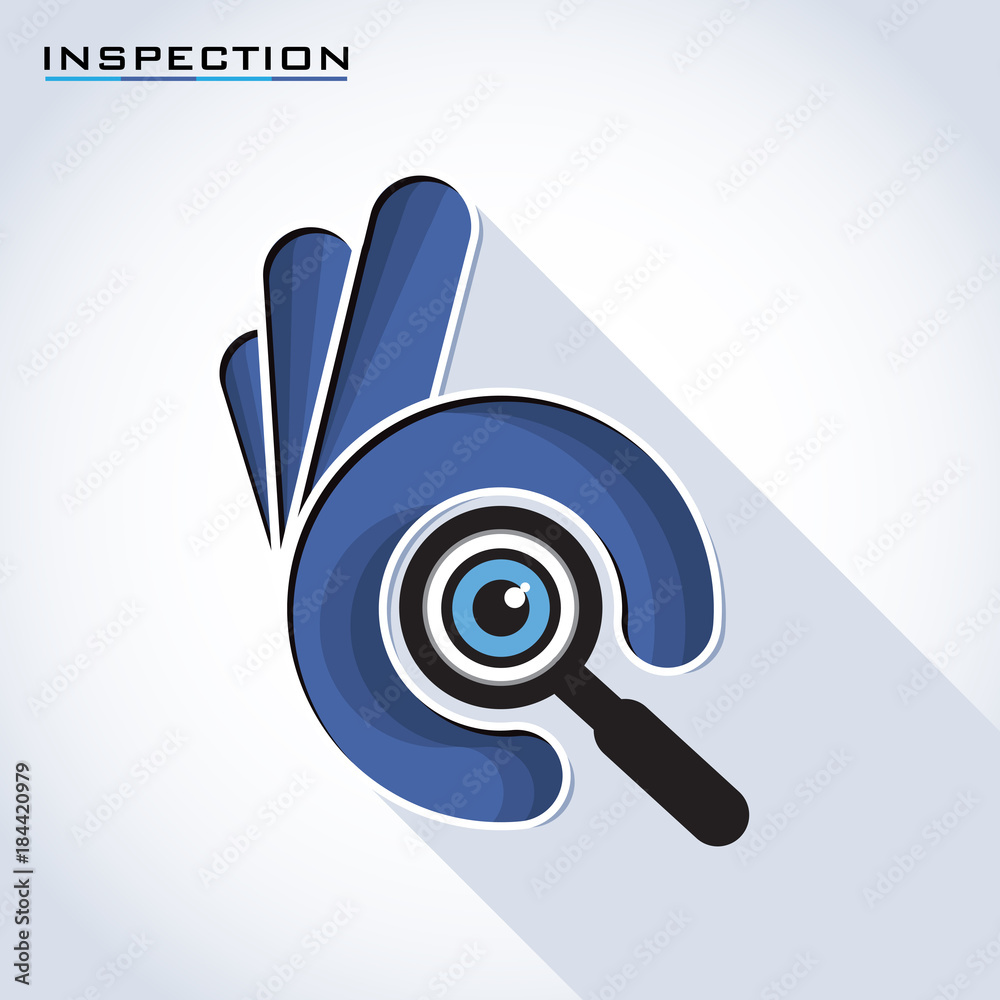 Ok hand symbol with magnifier glass. Okey symbol for inspection ...