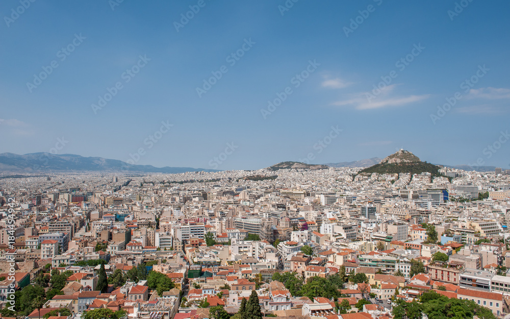 Aerial view of Athens and Mount Lycabettus from Acropolis. Lycabettus is the highest hill in ...