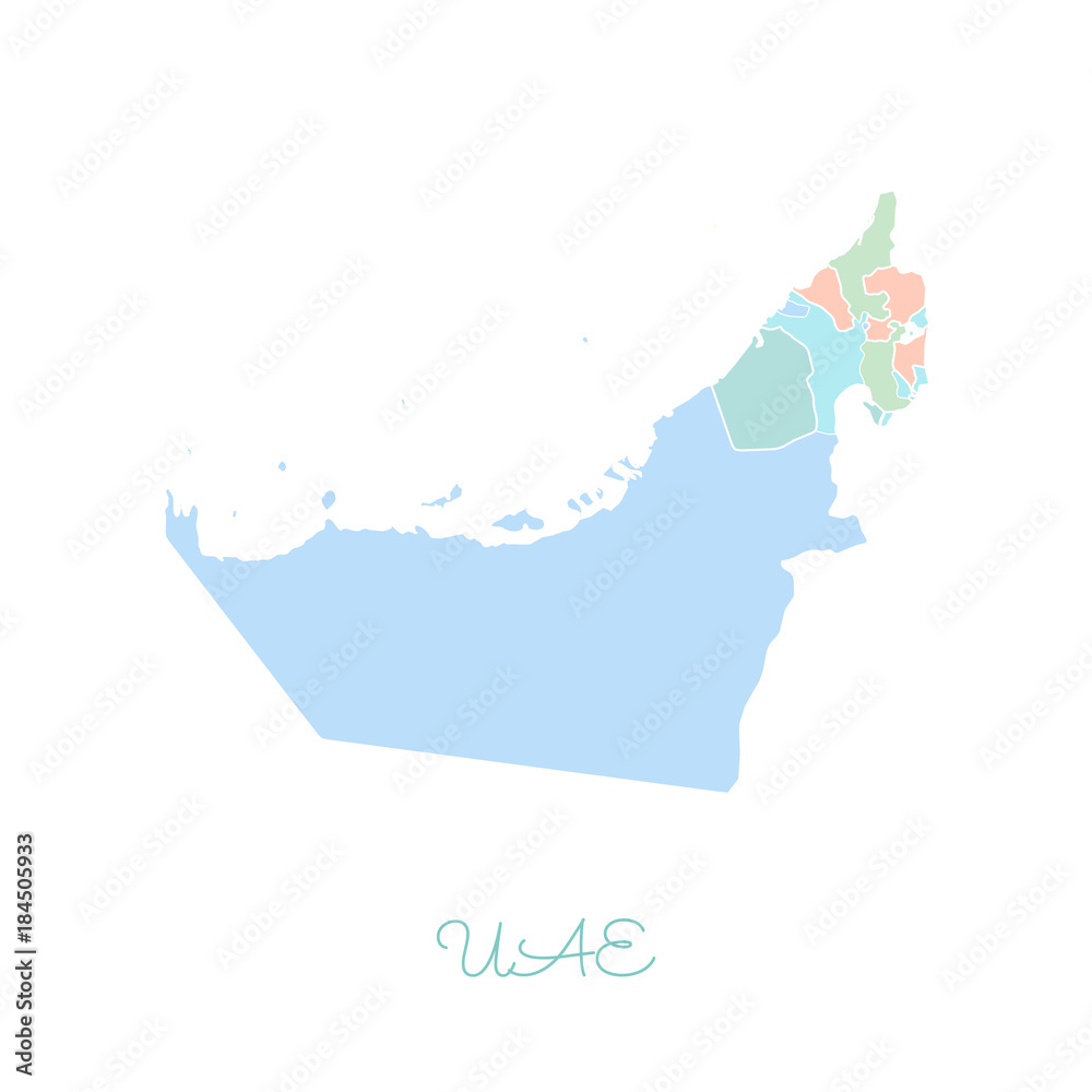 UAE region map: colorful with white outline. Detailed map of UAE ...