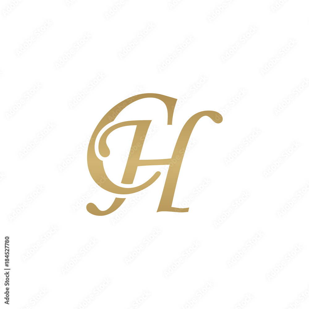 Initial letter CH, overlapping elegant monogram logo, luxury golden ...