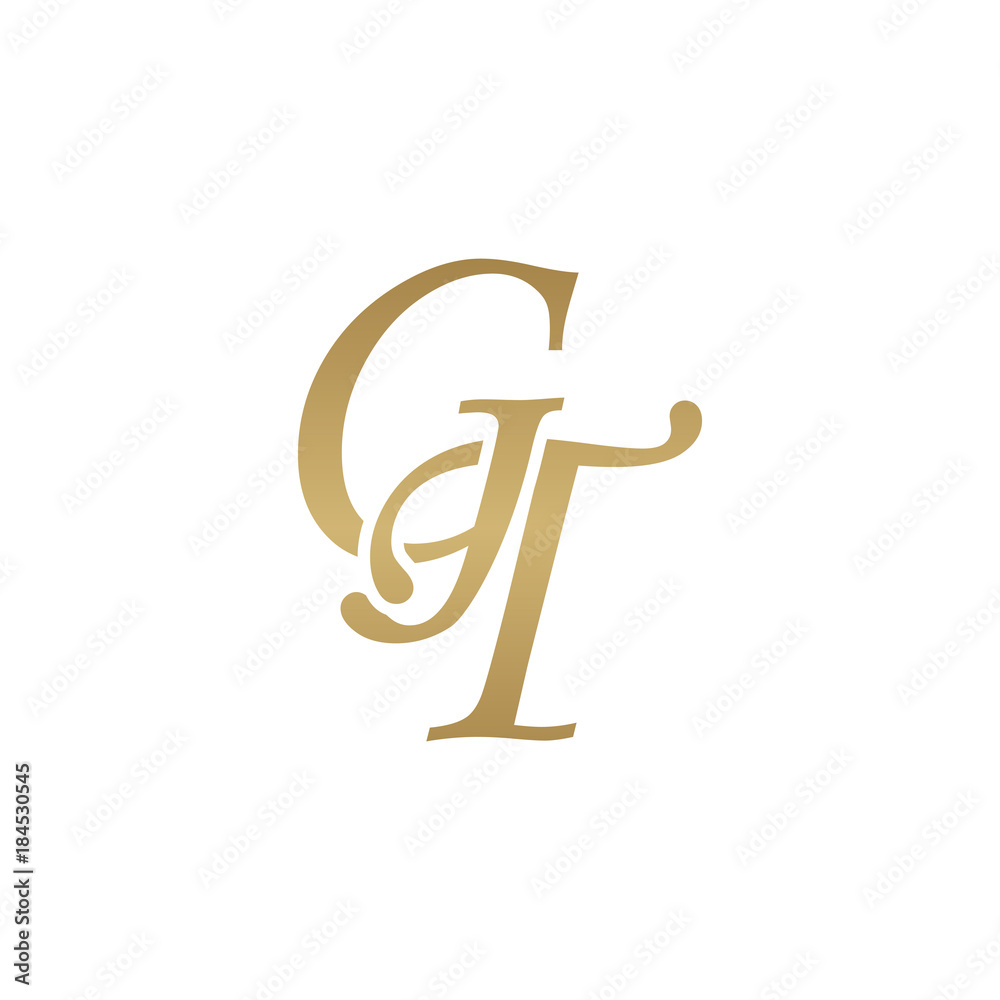 Initial letter GT, overlapping elegant monogram logo, luxury golden ...