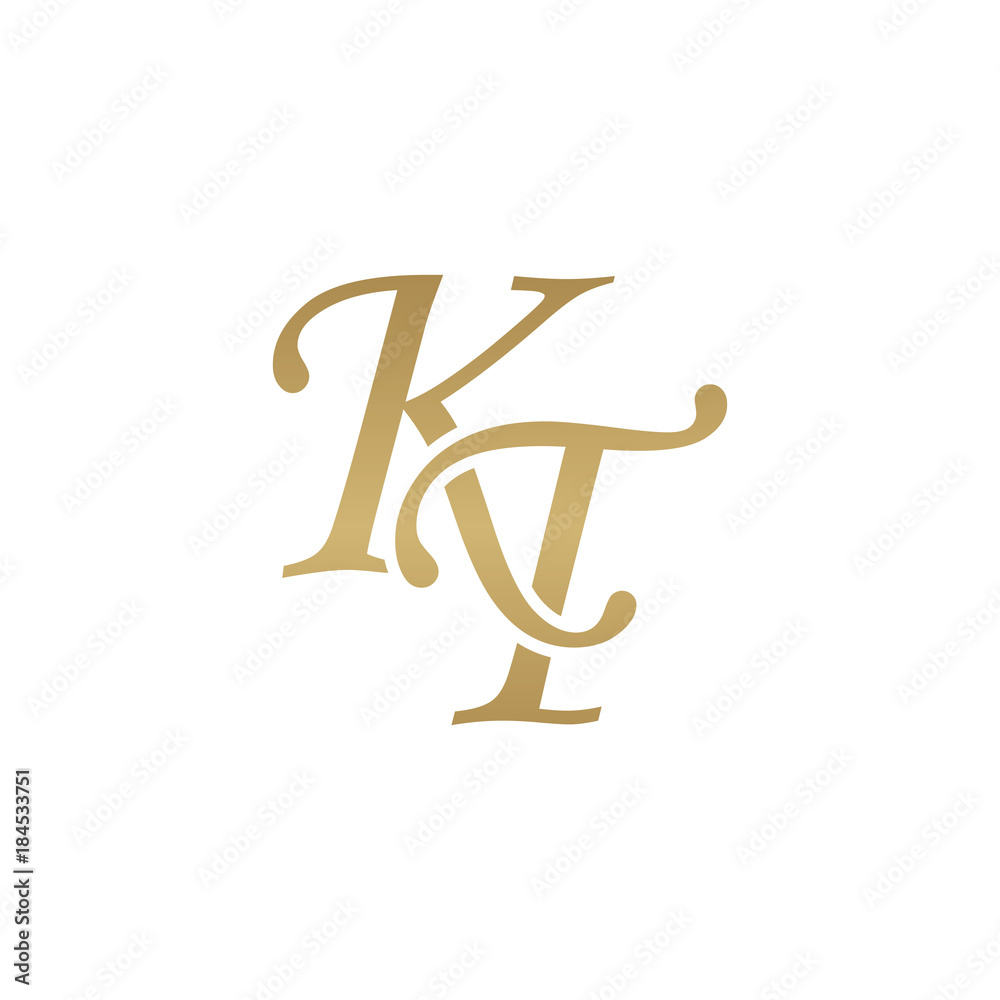 Initial letter KT, overlapping elegant monogram logo, luxury golden ...