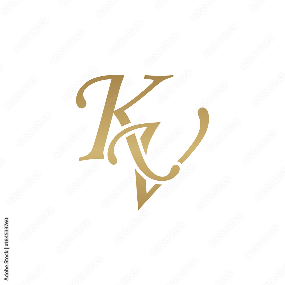 Initial letter KV, overlapping elegant monogram logo, luxury golden ...