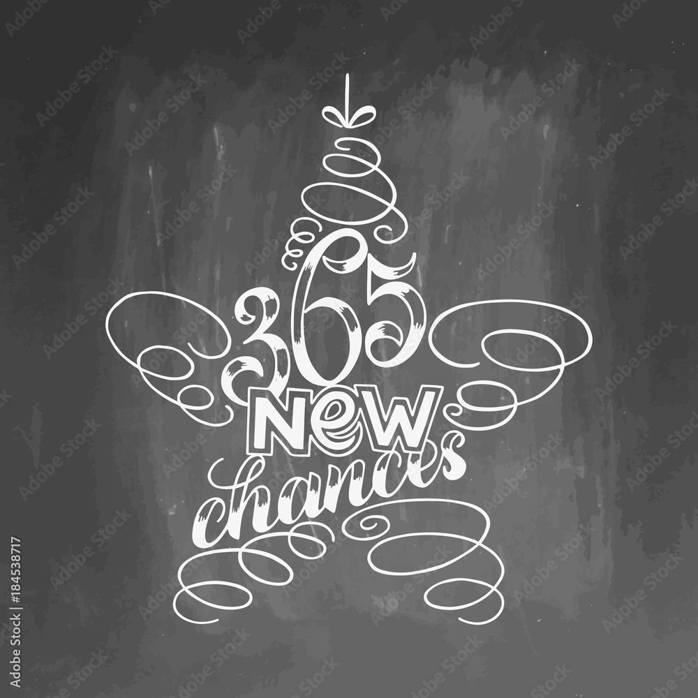 365 new chances lettering framed in star tree toy. Hand drawn ...