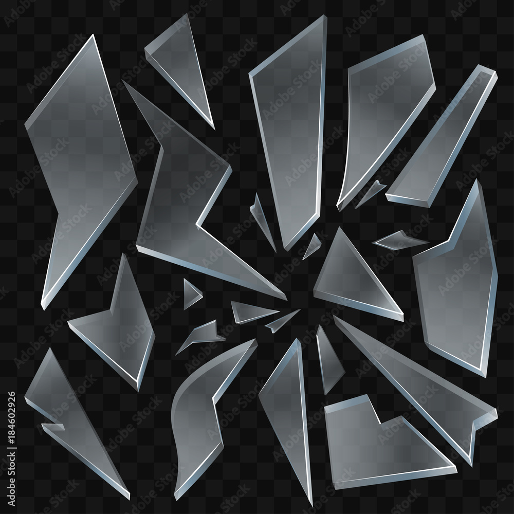 Broken glass shards - modern vector realistic isolated clip art Stock ...