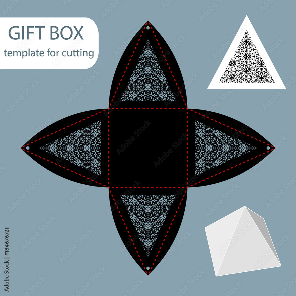 Paper gift box, lace pattern, pyramid with a square bottom, cut out ...