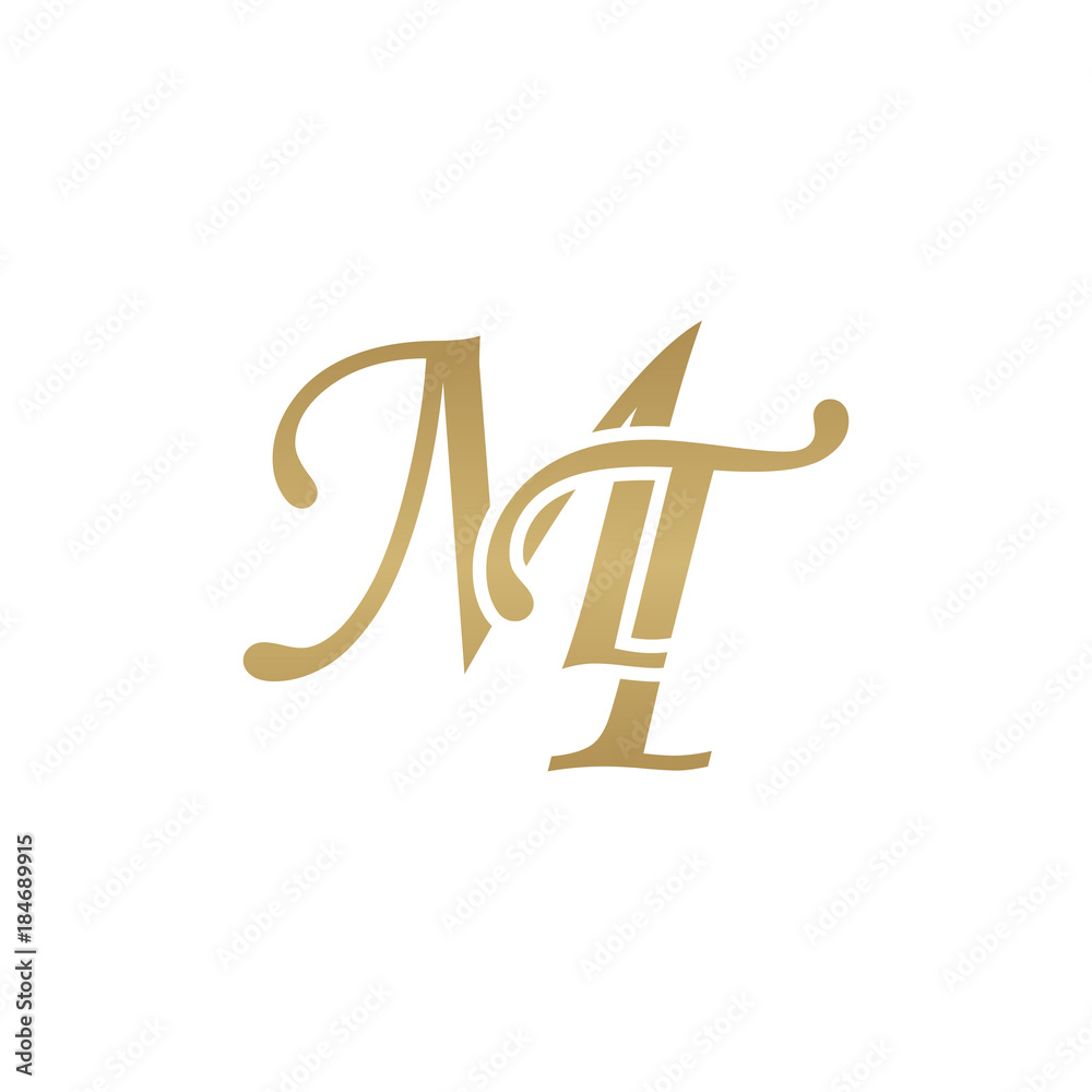 Initial letter MT, overlapping elegant monogram logo, luxury golden ...
