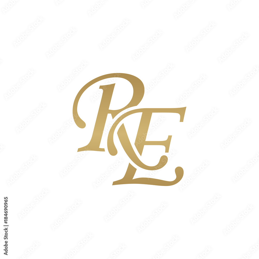 Initial letter RE, overlapping elegant monogram logo, luxury golden ...