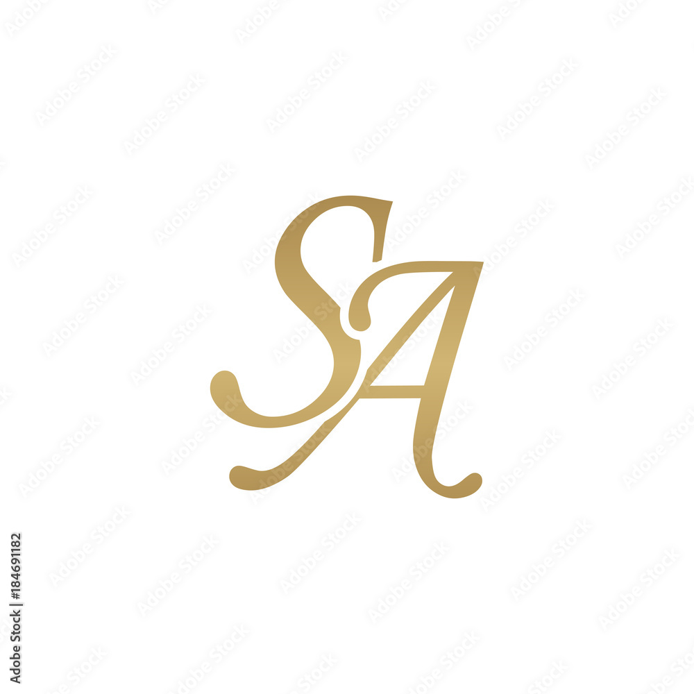 Initial letter SA, overlapping elegant monogram logo, luxury golden ...