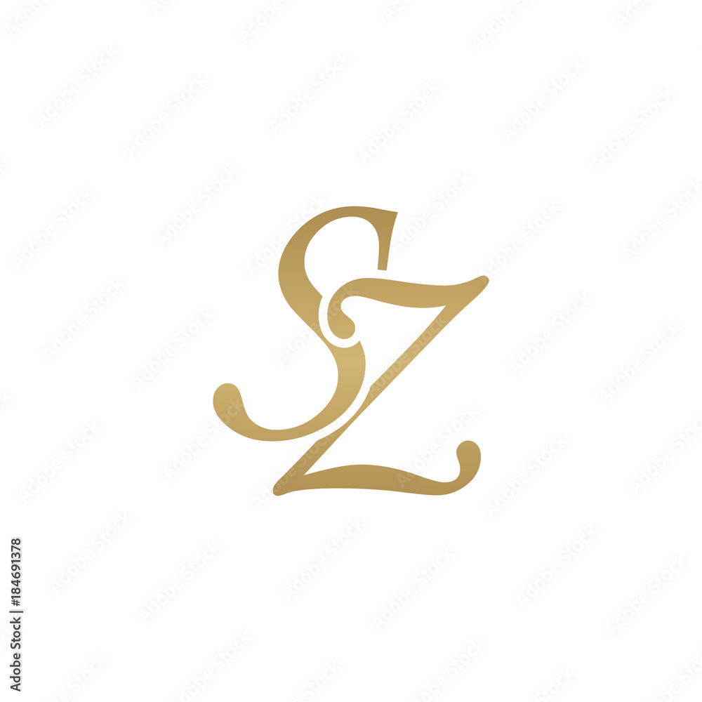 Initial letter SZ, overlapping elegant monogram logo, luxury golden ...