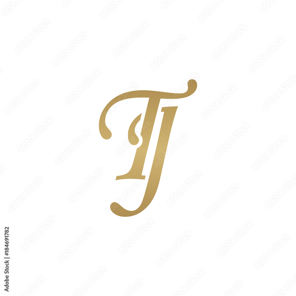 Initial letter TJ, overlapping elegant monogram logo, luxury golden ...