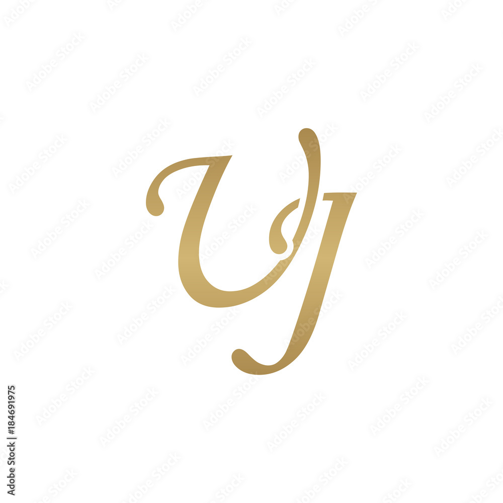 Initial letter UJ, overlapping elegant monogram logo, luxury golden ...