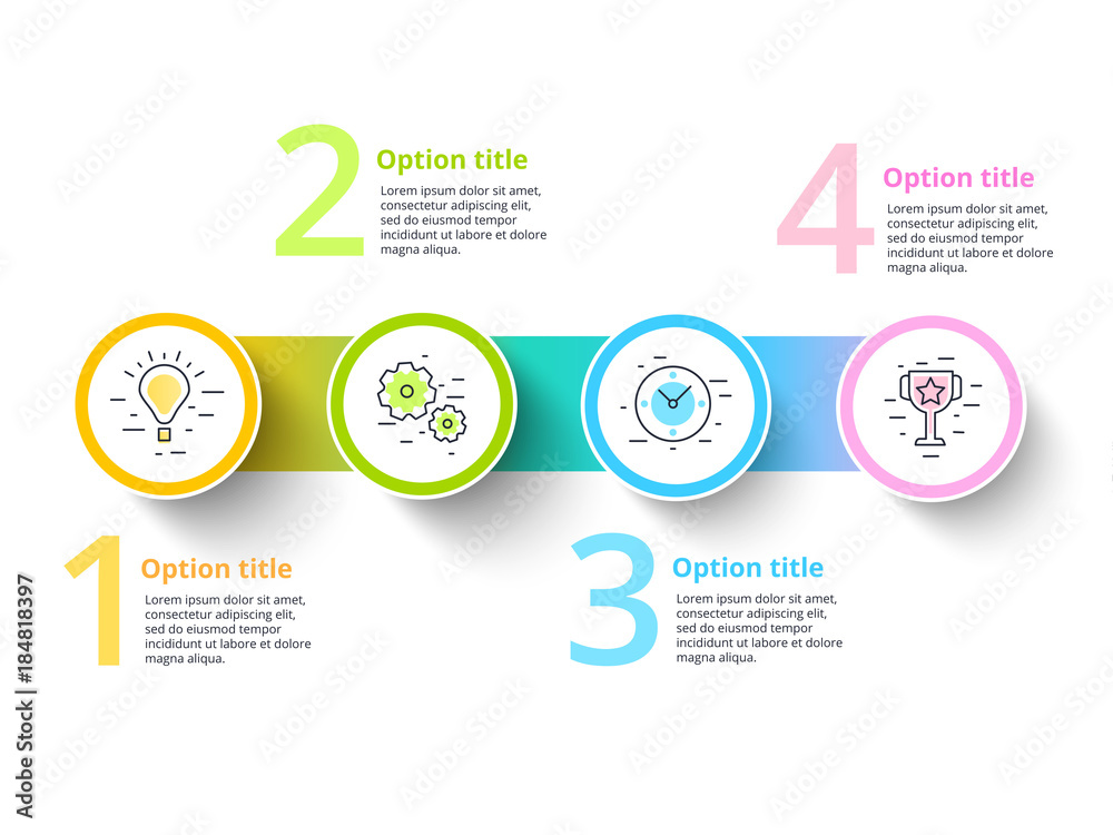 Business process chart infographics with 4 step segments. Circular ...