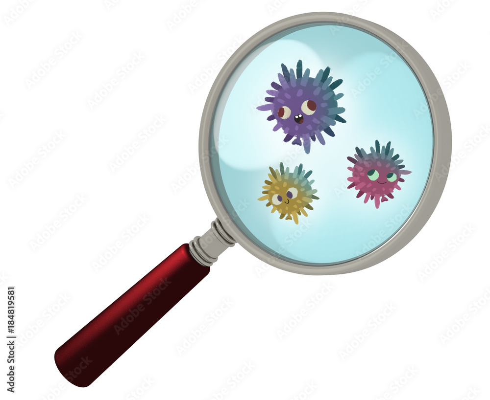 Virus o bacterias vistas con una lupa Stock Illustration | Adobe Stock