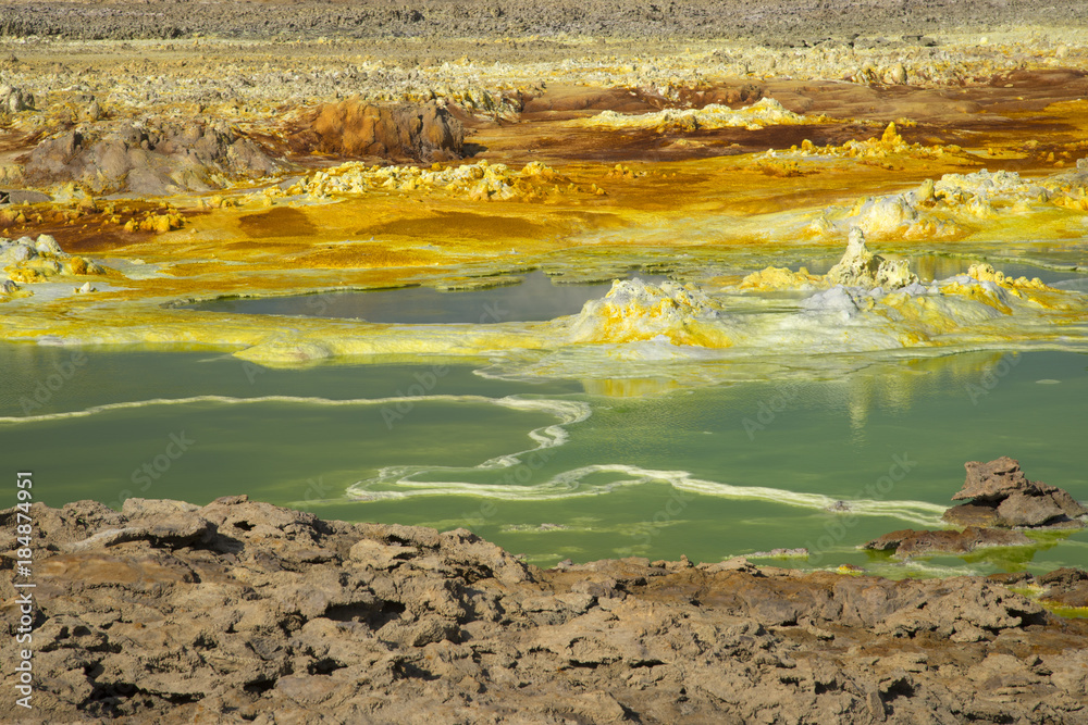 Dalol, Dankakil Depression. Volcanic hot springs of Ethiopia. Earth’s ...