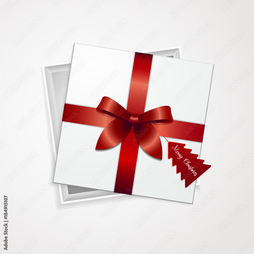 Gift box Vector White gift box with red ribbon and red label in the ...