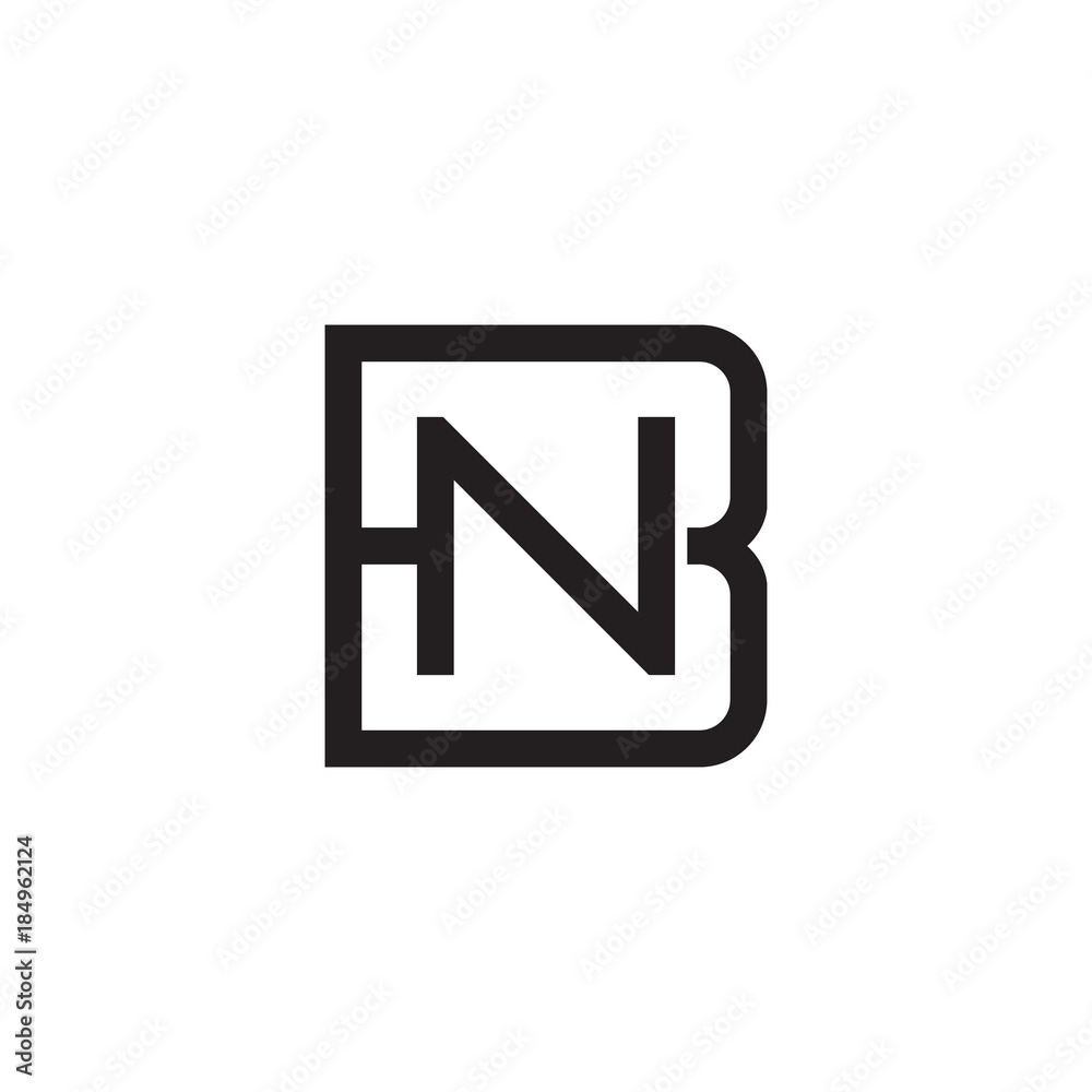 Initial letter B and N, BN, NB, overlapping N inside B, line art logo ...