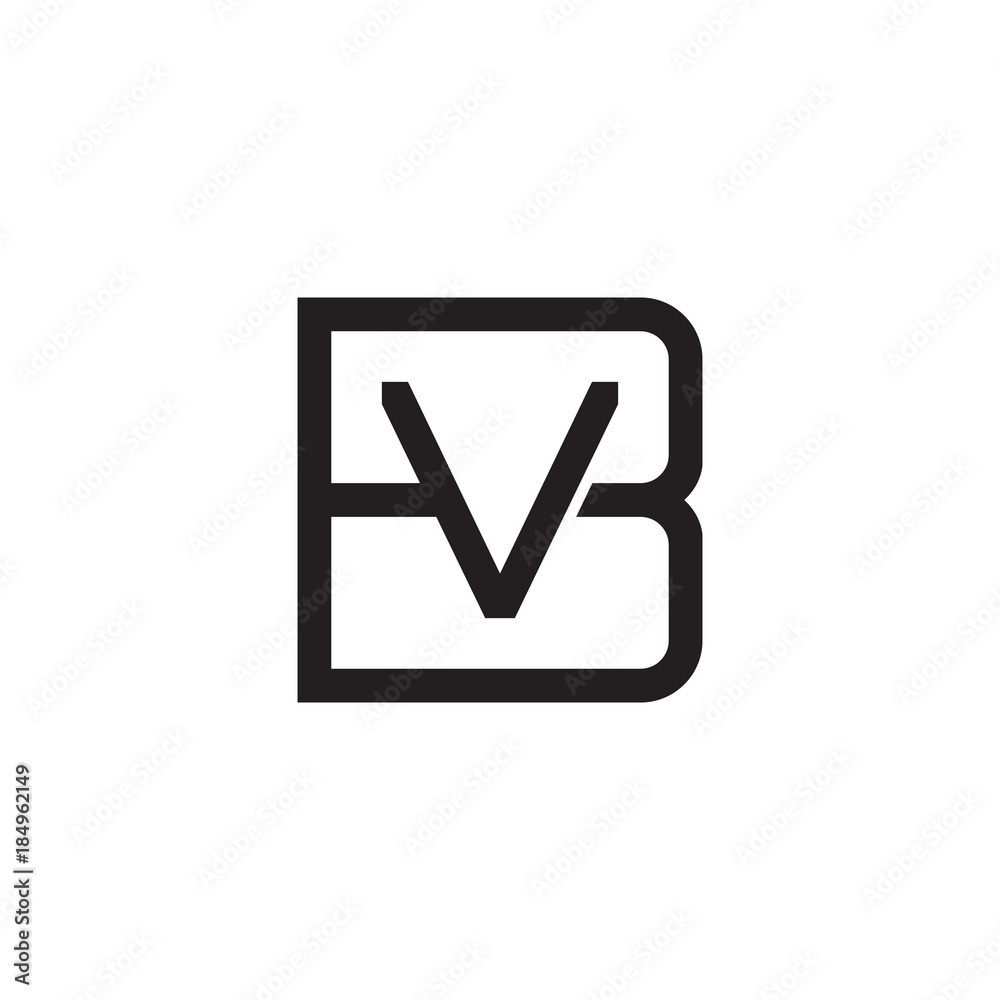 Initial letter B and V, BV, VB, overlapping V inside B, line art logo ...