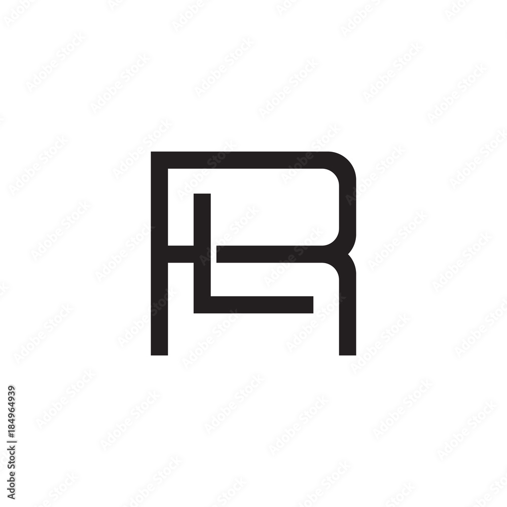 Initial letter R and L, RL, LR, overlapping L inside R, line art logo ...