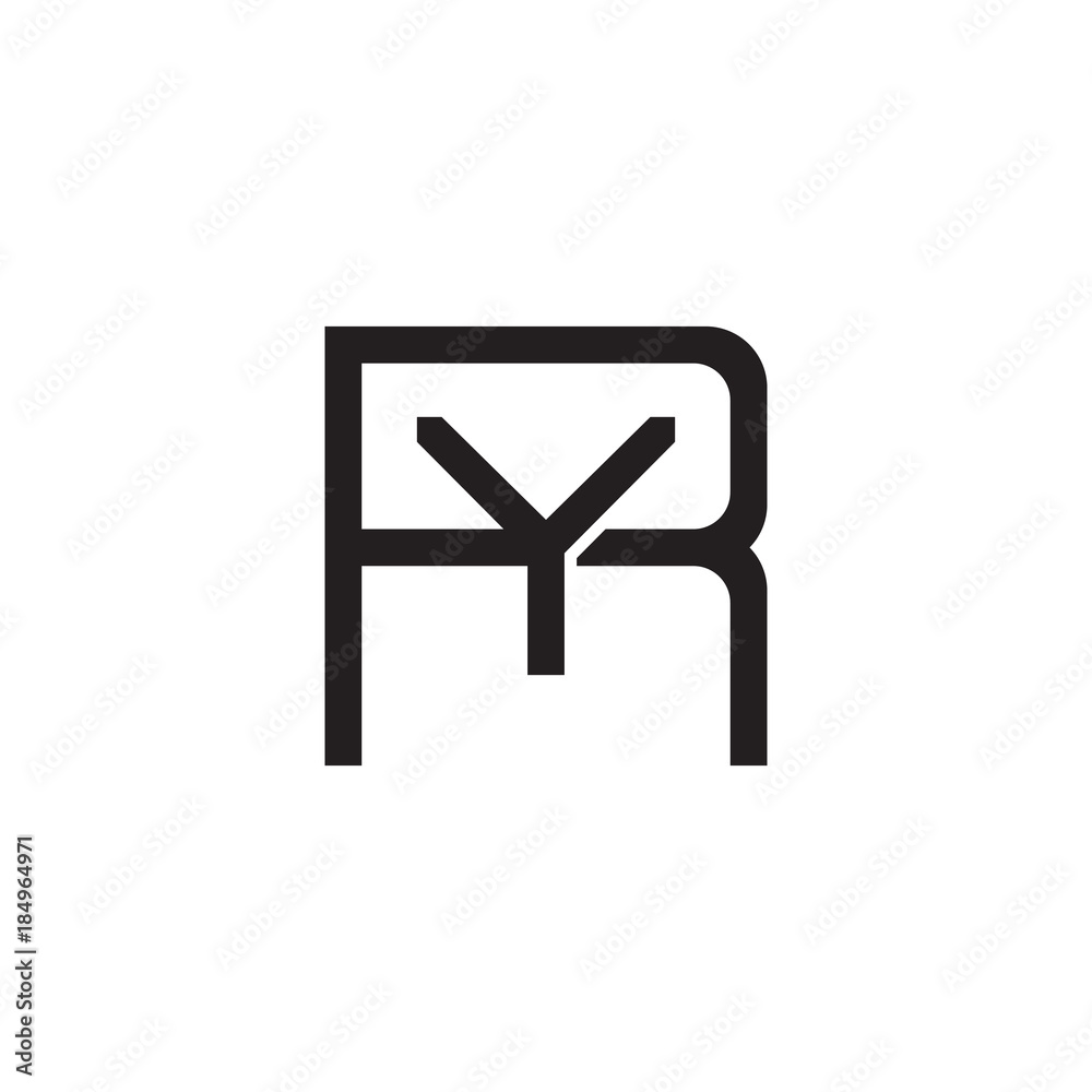 Initial letter R and Y, RY, YR, overlapping Y inside R, line art logo ...