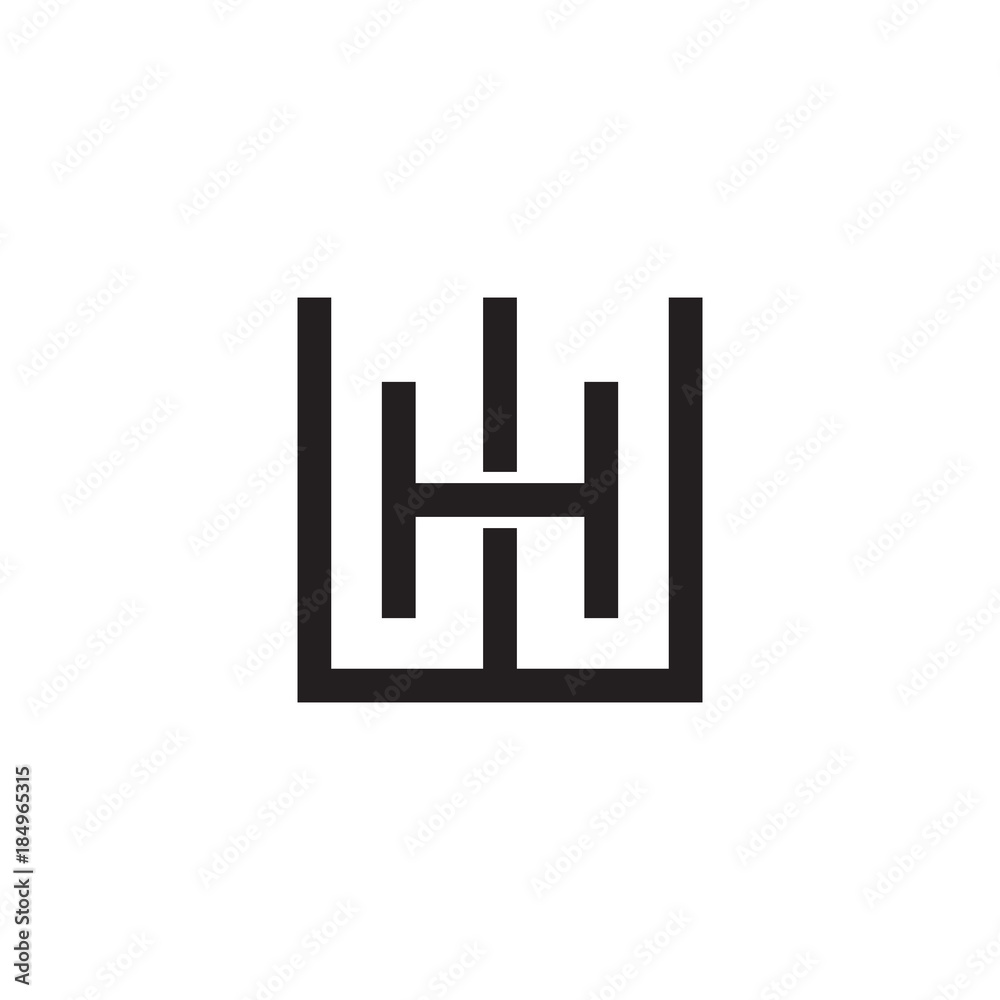 Initial letter W and H, WH, HW, overlapping H inside W , line art logo ...
