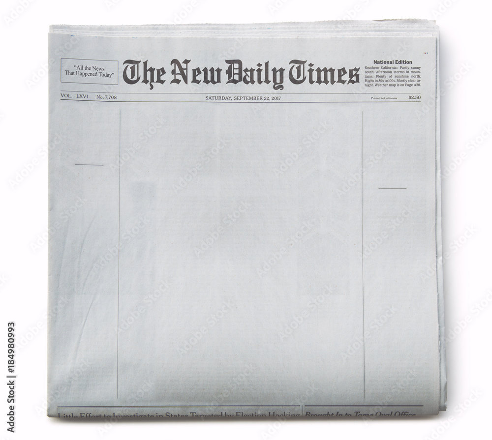Fake Newspaper Front Blank with Fake Publication Title Stock Photo ...