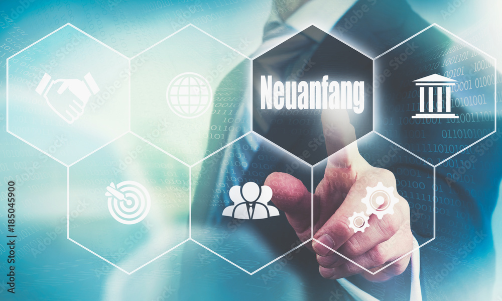 Stock-Foto „A businessman pressing a New Beginning, Fresh Start ...