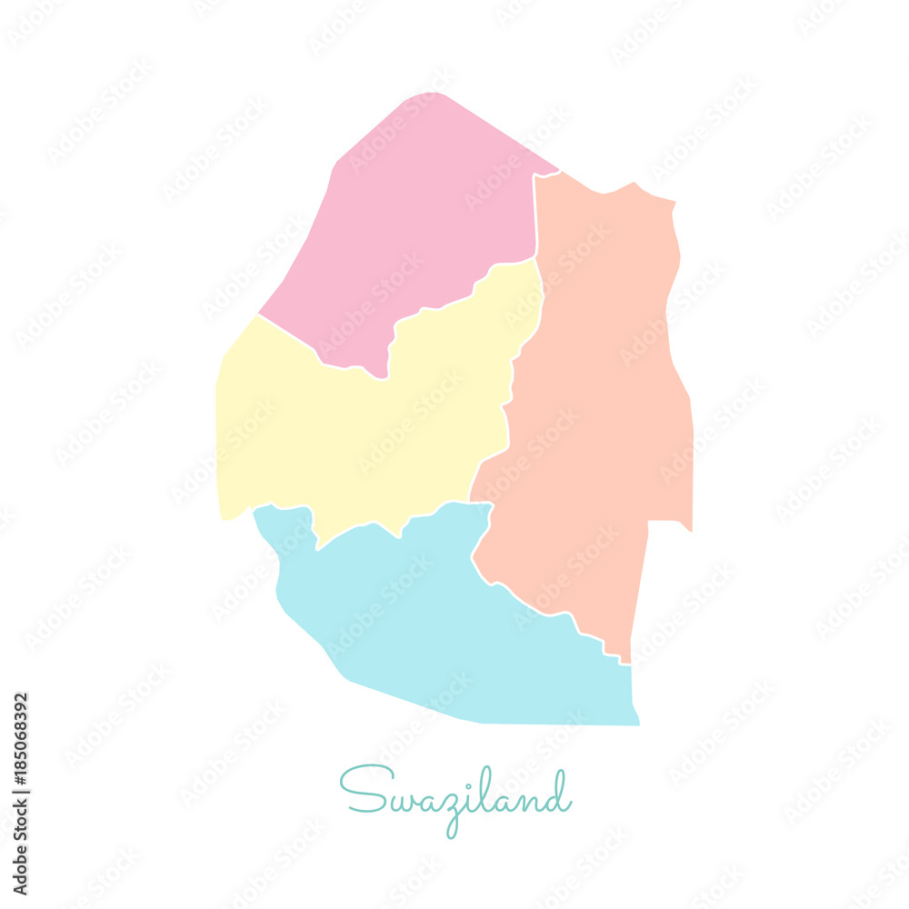 Swaziland region map: colorful with white outline. Detailed map of ...