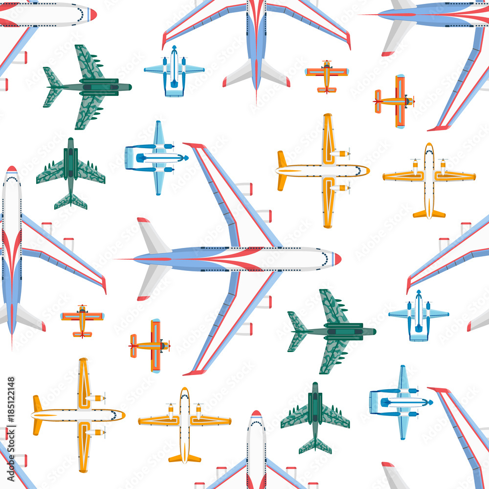 Vector airplane illustration seamless pattern background aircraft ...