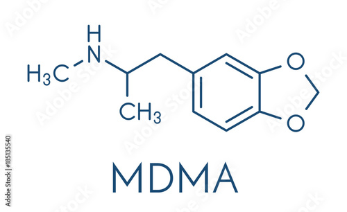 MDMA (XTC, E, ecstasy) party drug molecule. Full chemical name is 3,4 ...