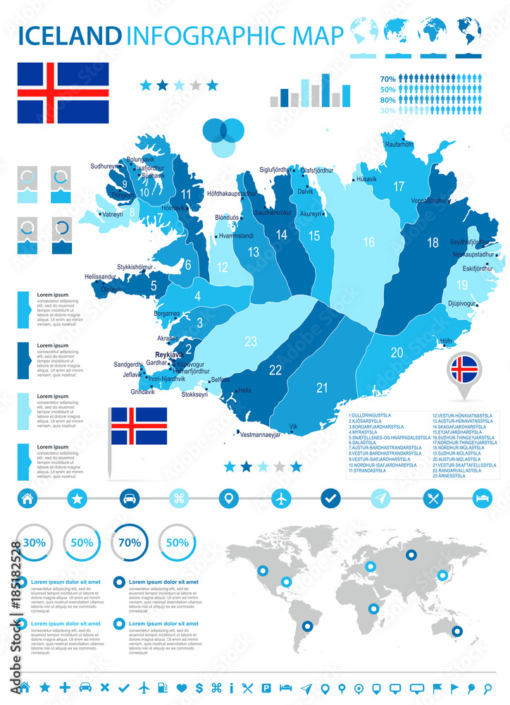 Iceland - infographic map and flag - Detailed Vector Illustration Stock ...