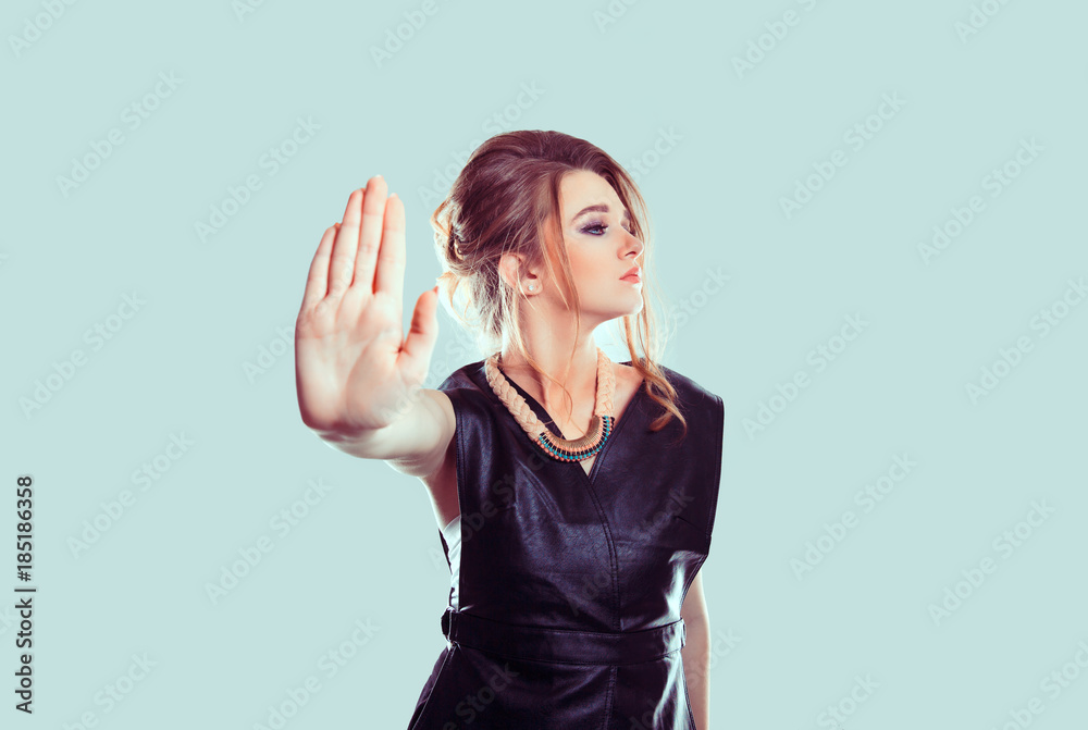 Stop, no. Closeup portrait young annoyed angry woman giving talk to ...