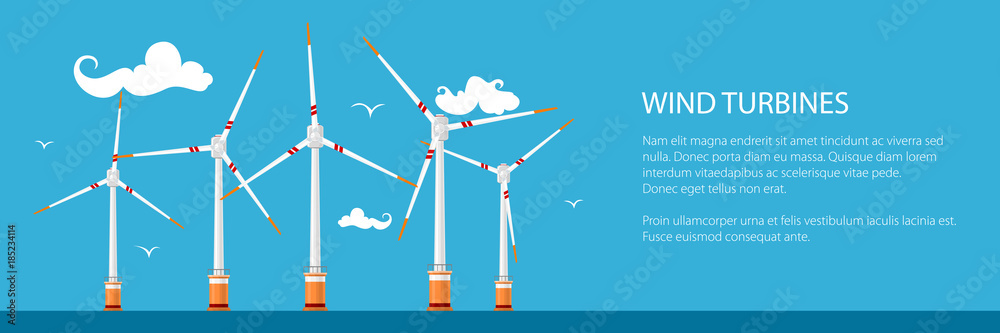 Banner with Horizontal Axis Wind Turbines in the Sea , Offshore Wind ...