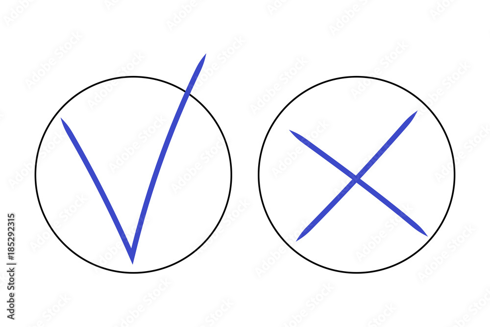 Hand-drawn real YES and NO signs, OK and X symbol icons, Tick and cross ...