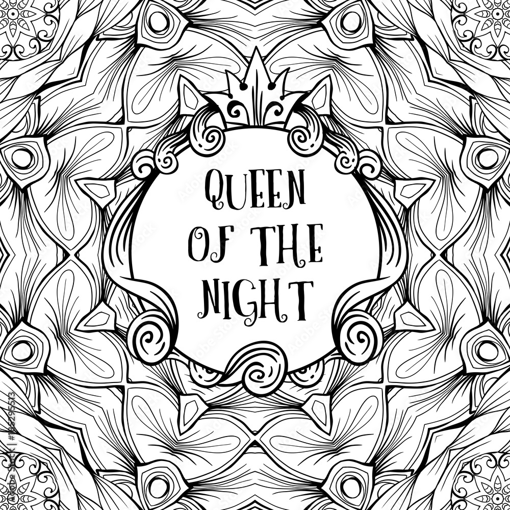 Sign frame with inscription queen of the night on black and white ...