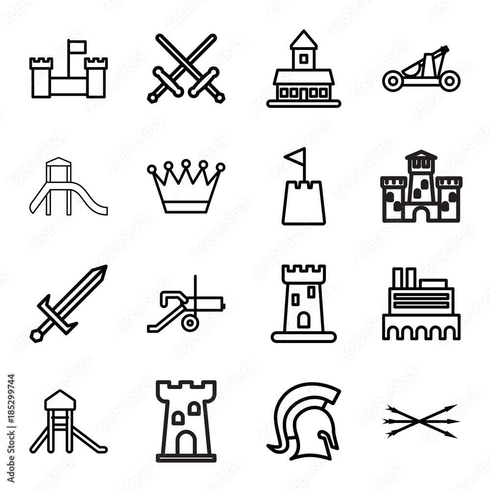 Medieval icons. set of 16 editable outline medieval icons Stock Vector ...
