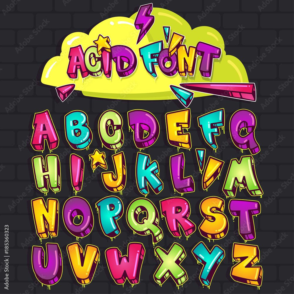 Graffiti acid font. Vector set illustration Stock Vector | Adobe Stock