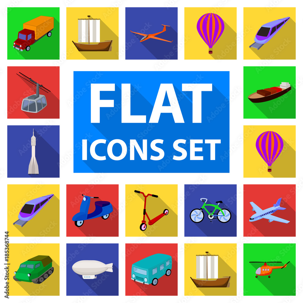 Different types of transport flat icons in set collection for design ...