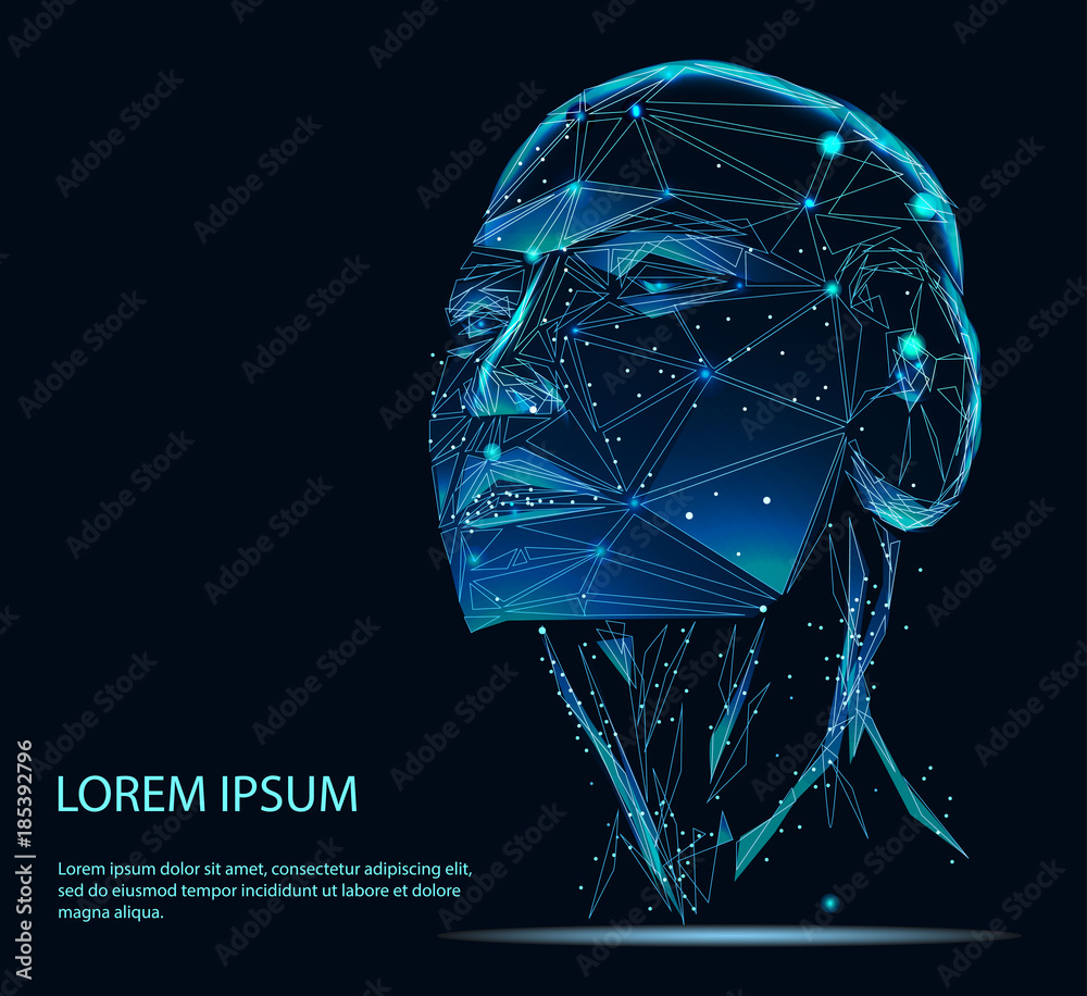 Lines connected to thinkers, symbolizing the meaning of artificial intelligence. Low poly vector ...