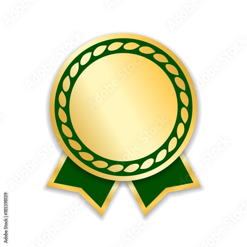 Award ribbon isolated. Gold green design medal, label, badge ...