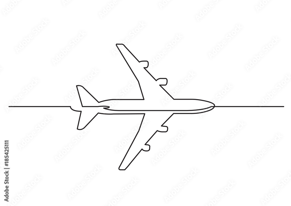one line drawing of isolated vector object - passenger airplane Stock ...